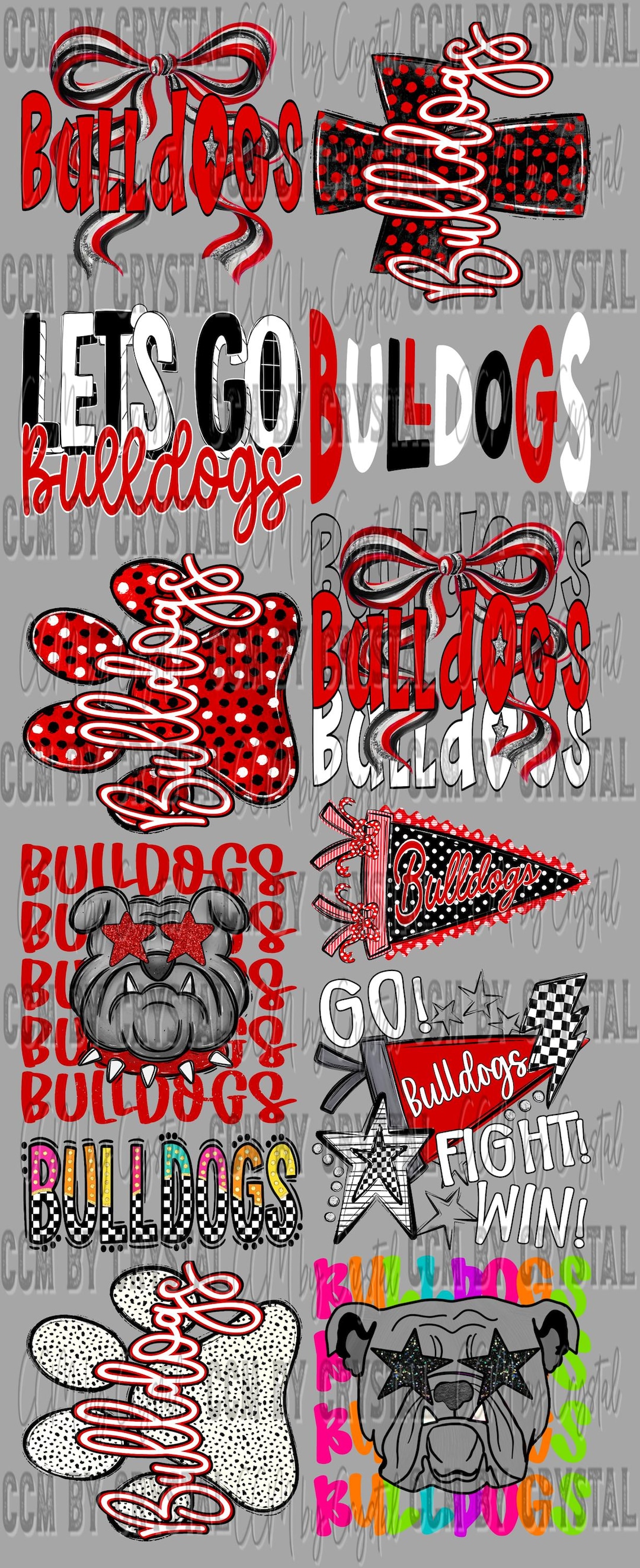 Pre-made Red Bulldogs Mascot Gang Sheet Longest Side Gang Sheets for ...