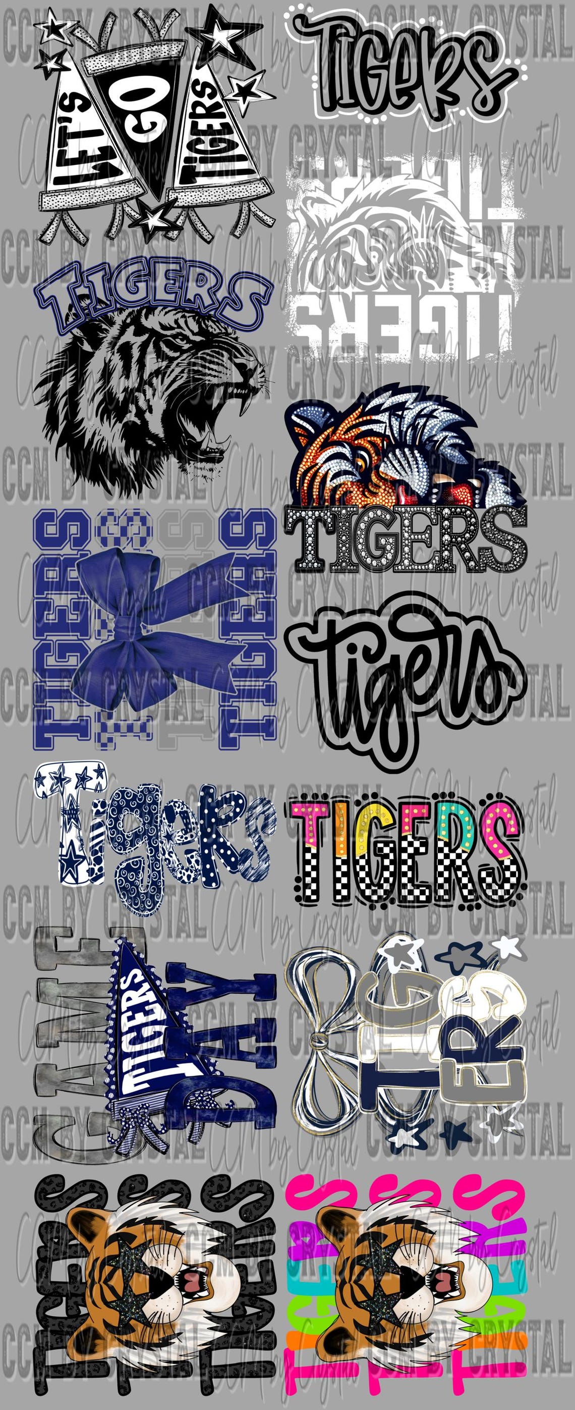 Pre-made Navy Tigers Mascot Gang Sheet Longest Side Gang Sheets for DTF ...
