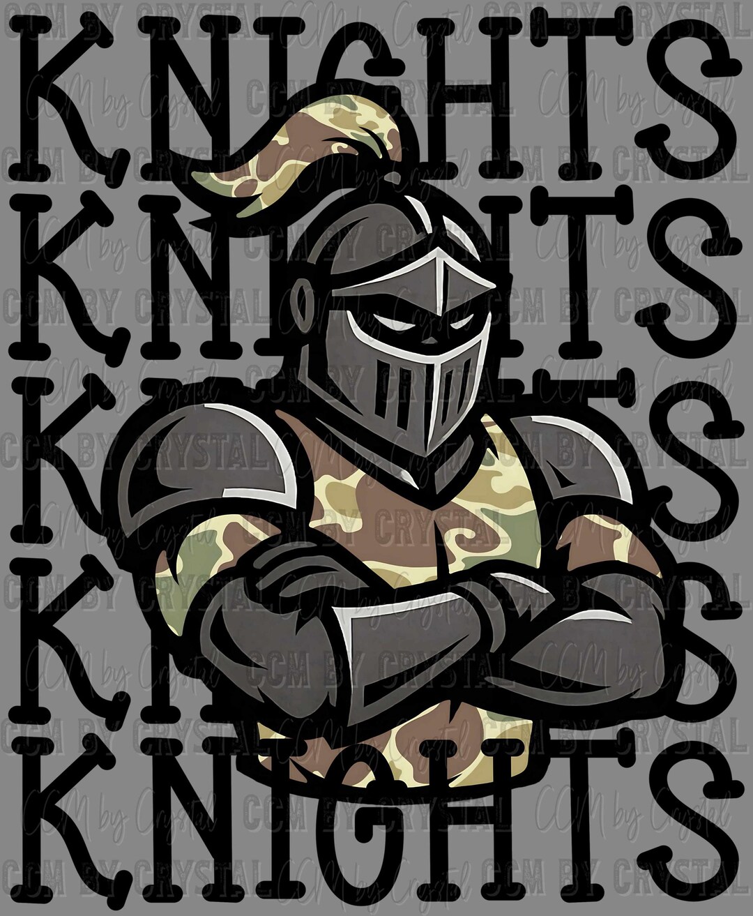 Knights Camo Stacked Sports Mascot Ready to Press Transfer Direct to ...