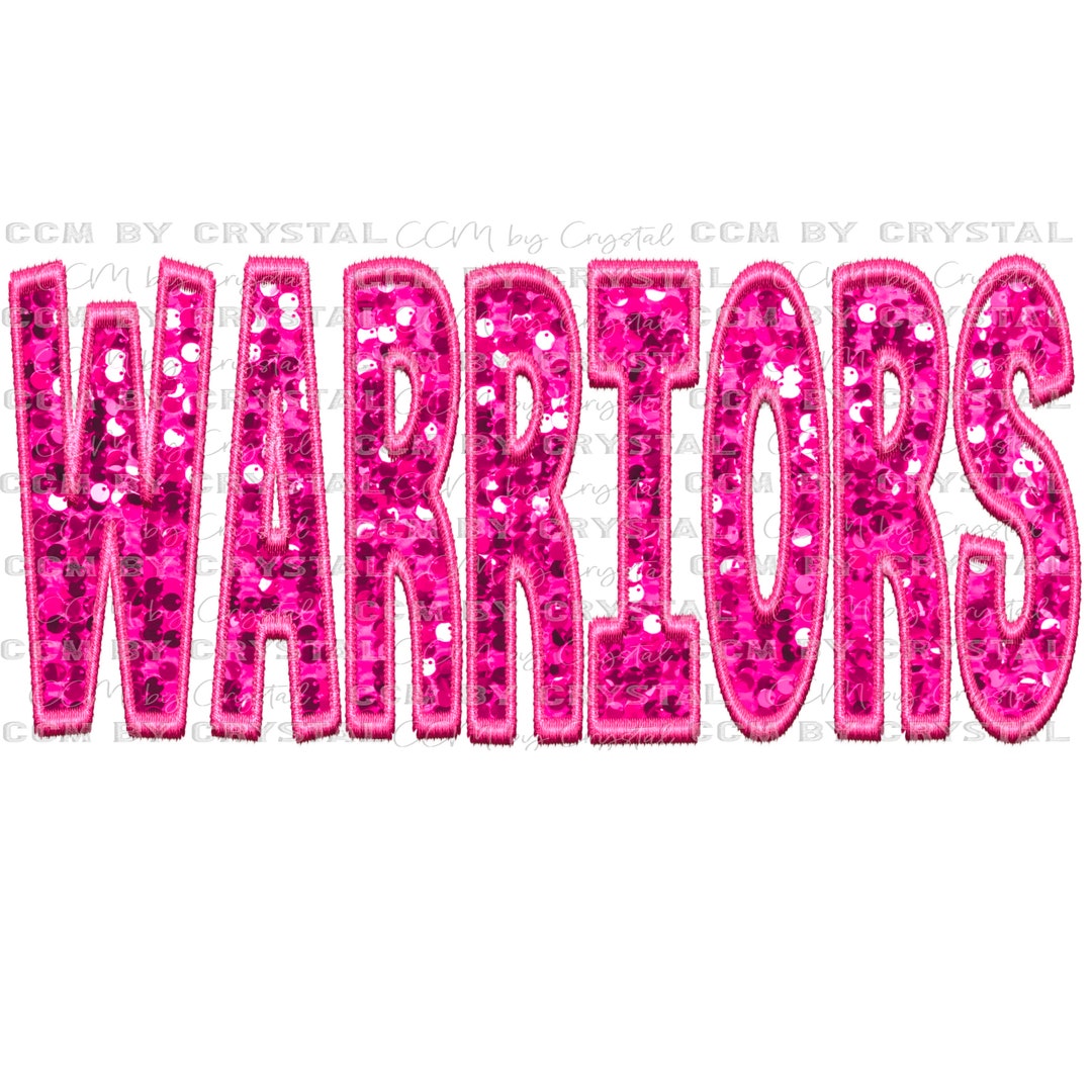 Warriors Pink Mascot Faux Sequins Faux Embroidery Ready to Press ...