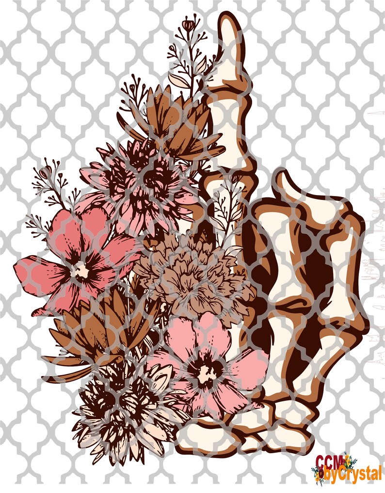 Skeleton Hand Middle Finger Floral Ready to Press Transfers Direct to ...