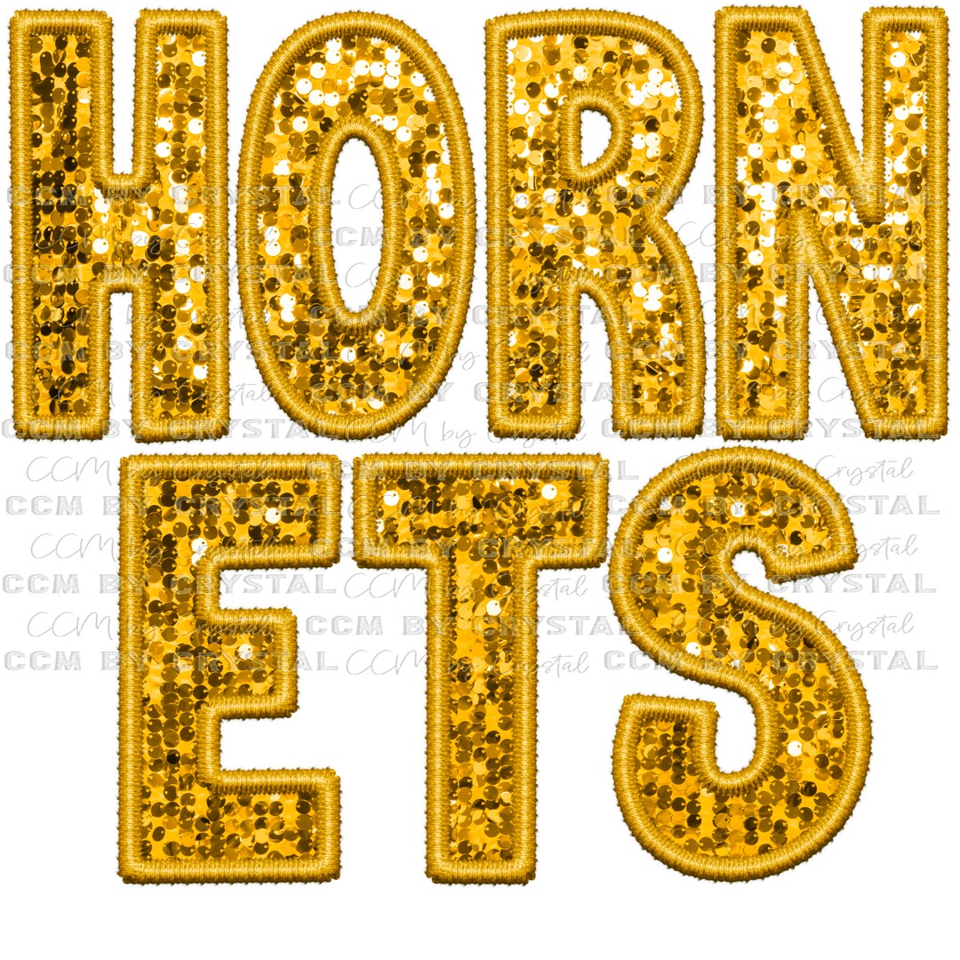Hornets Gold Faux Embroidery Faux Sequin Mascot Ready to Press Transfer Direct to Film DTF ...