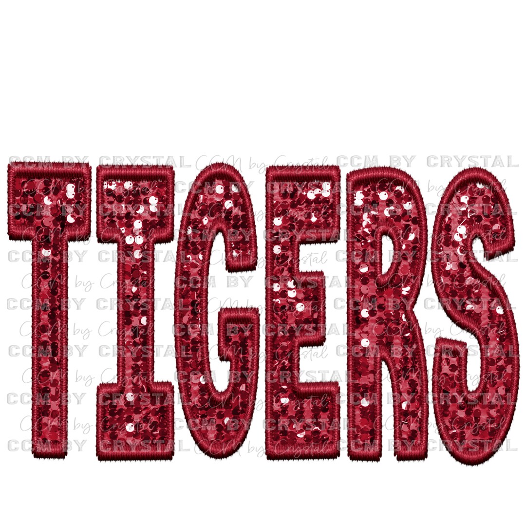Tigers Faux Embroidery Faux Sequin Mascot Ready to Press Transfer ...