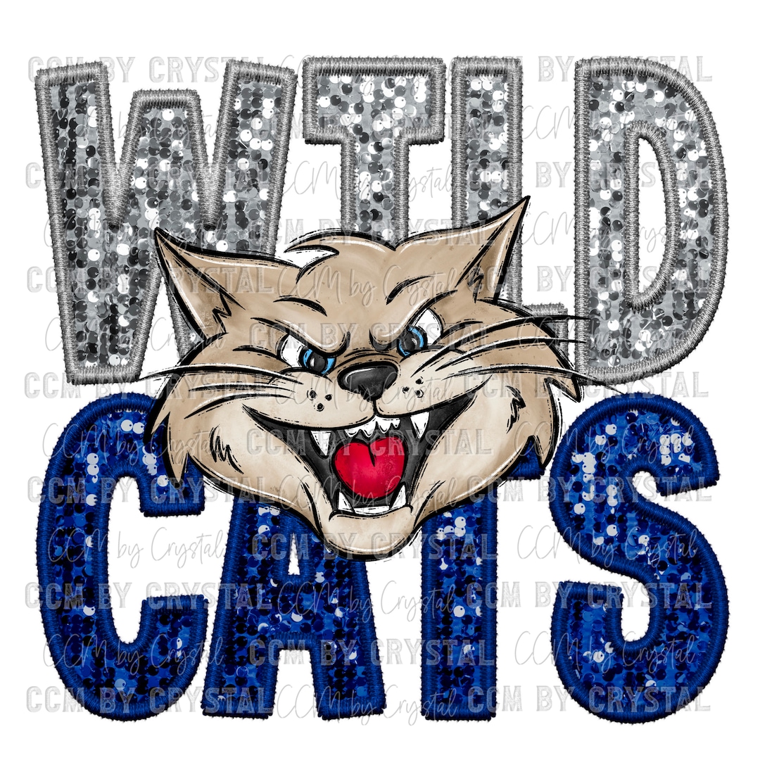 Wildcats Blue and Silver Faux Embroidery Faux Sequins Ready to Press ...
