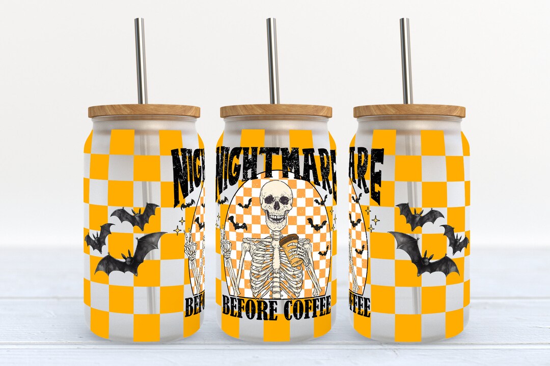 Nightmare Before Coffee UV DTF Transfer 16oz Libby Glass Can Wrap Ready ...