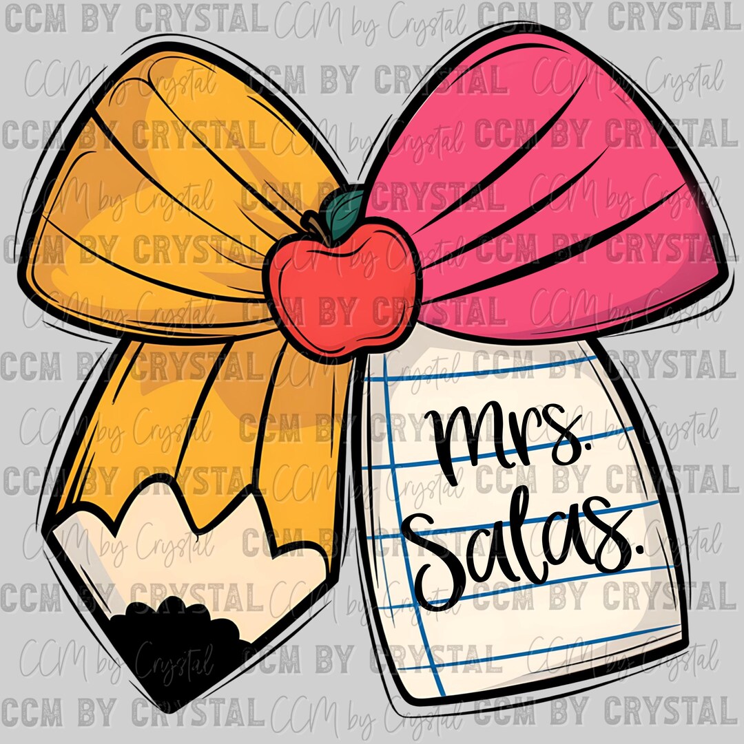 Personalized Name School Teacher Bow UV DTF Transfer Sticker Ready to ...