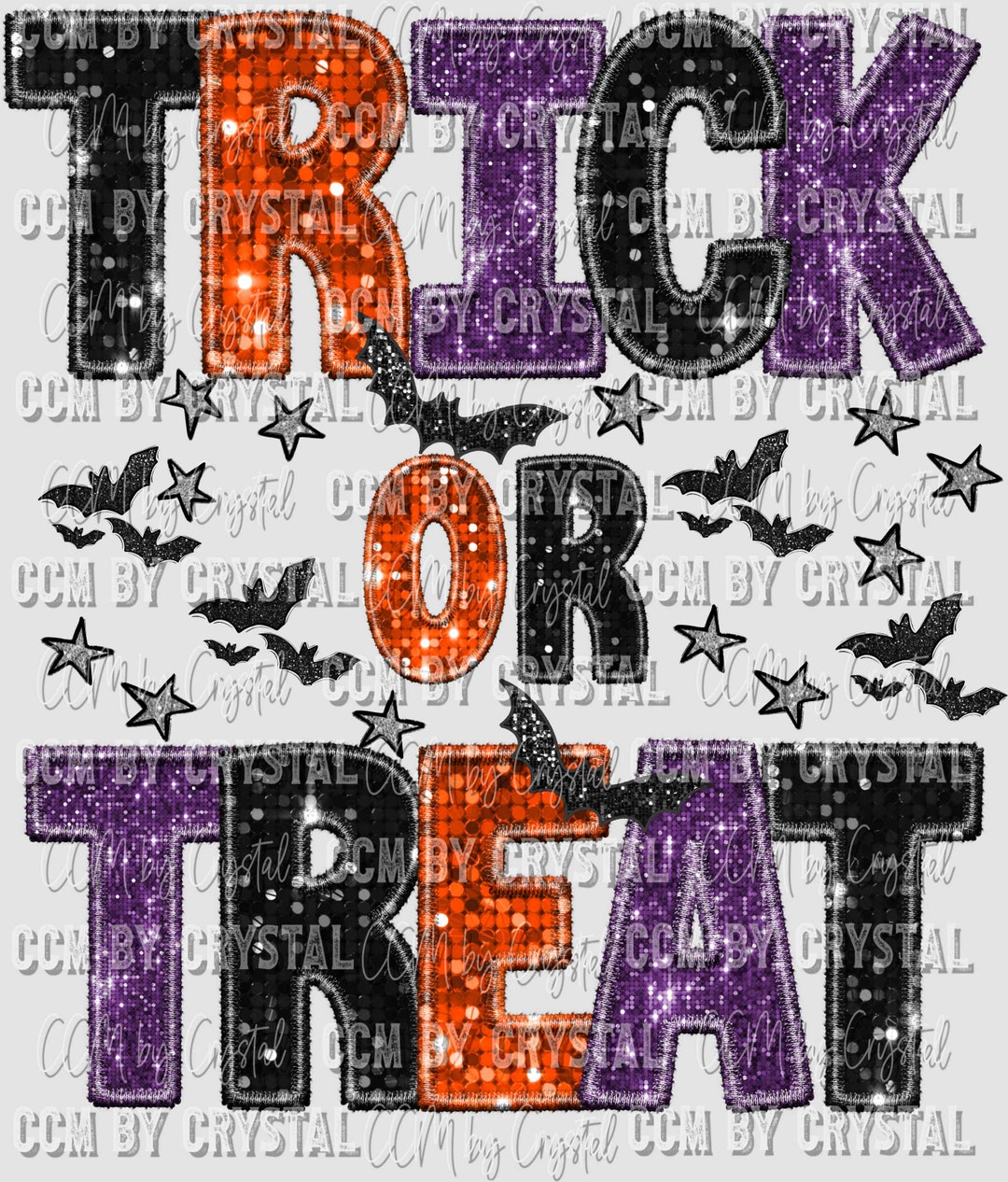 Trick or Treat Faux Sequins Faux Embroidery Halloween Ready to Press ...