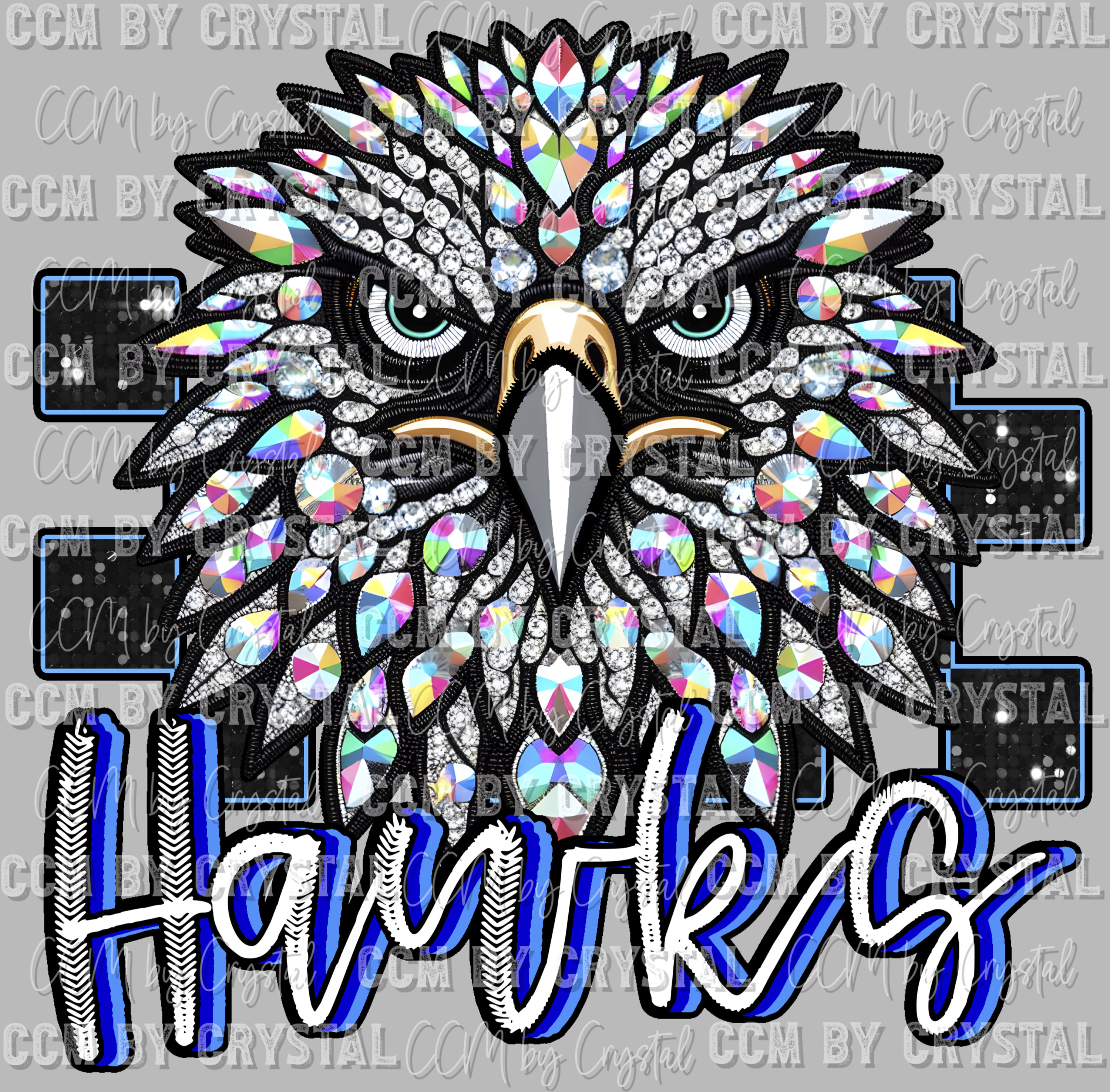 Hawks Mascot Faux Rhinestone Effect Ready to Press Transfer Direct to ...