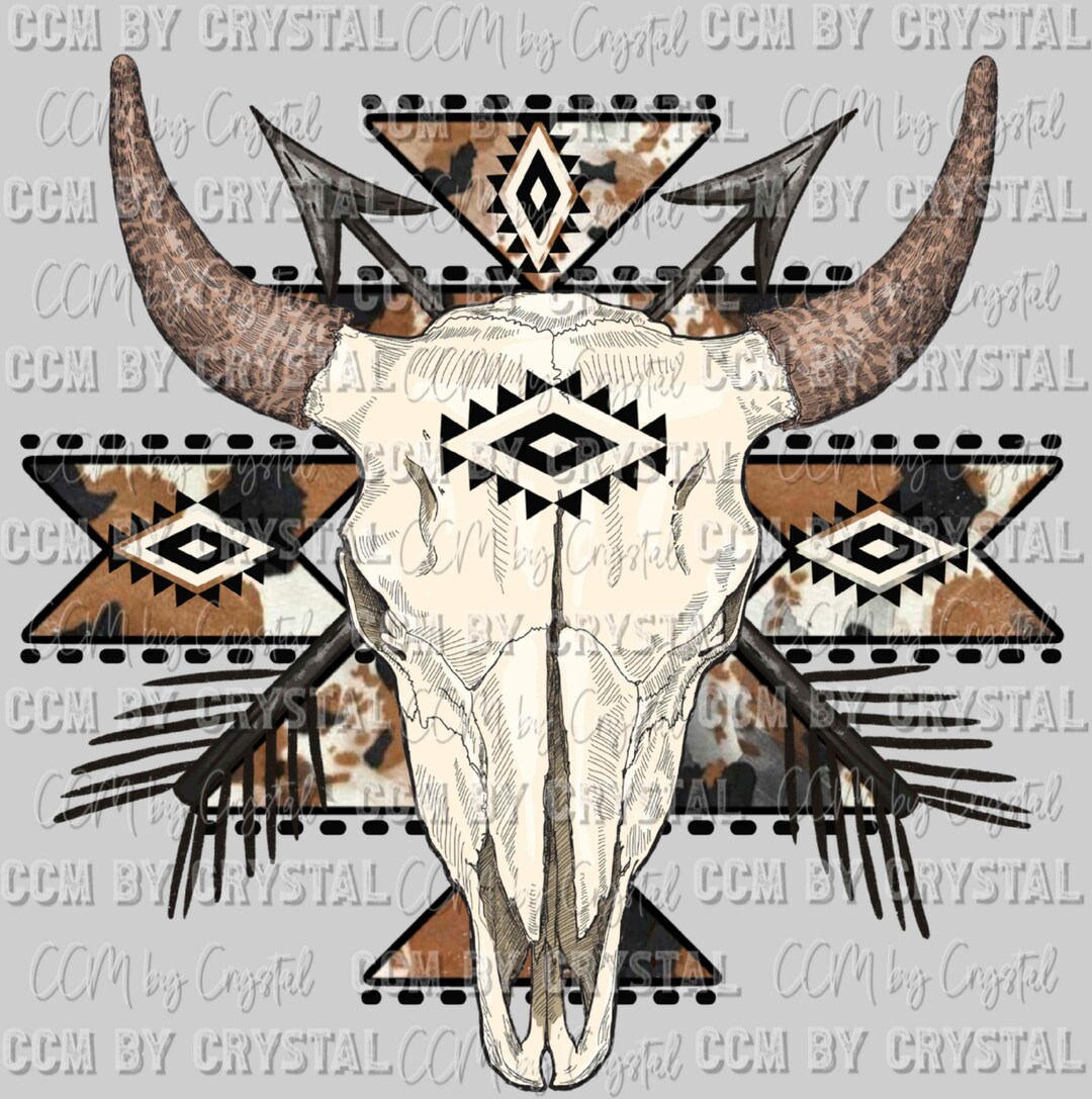 Western Aztec Cow Skull Ready to Press Transfer Direct to Film DTF ...