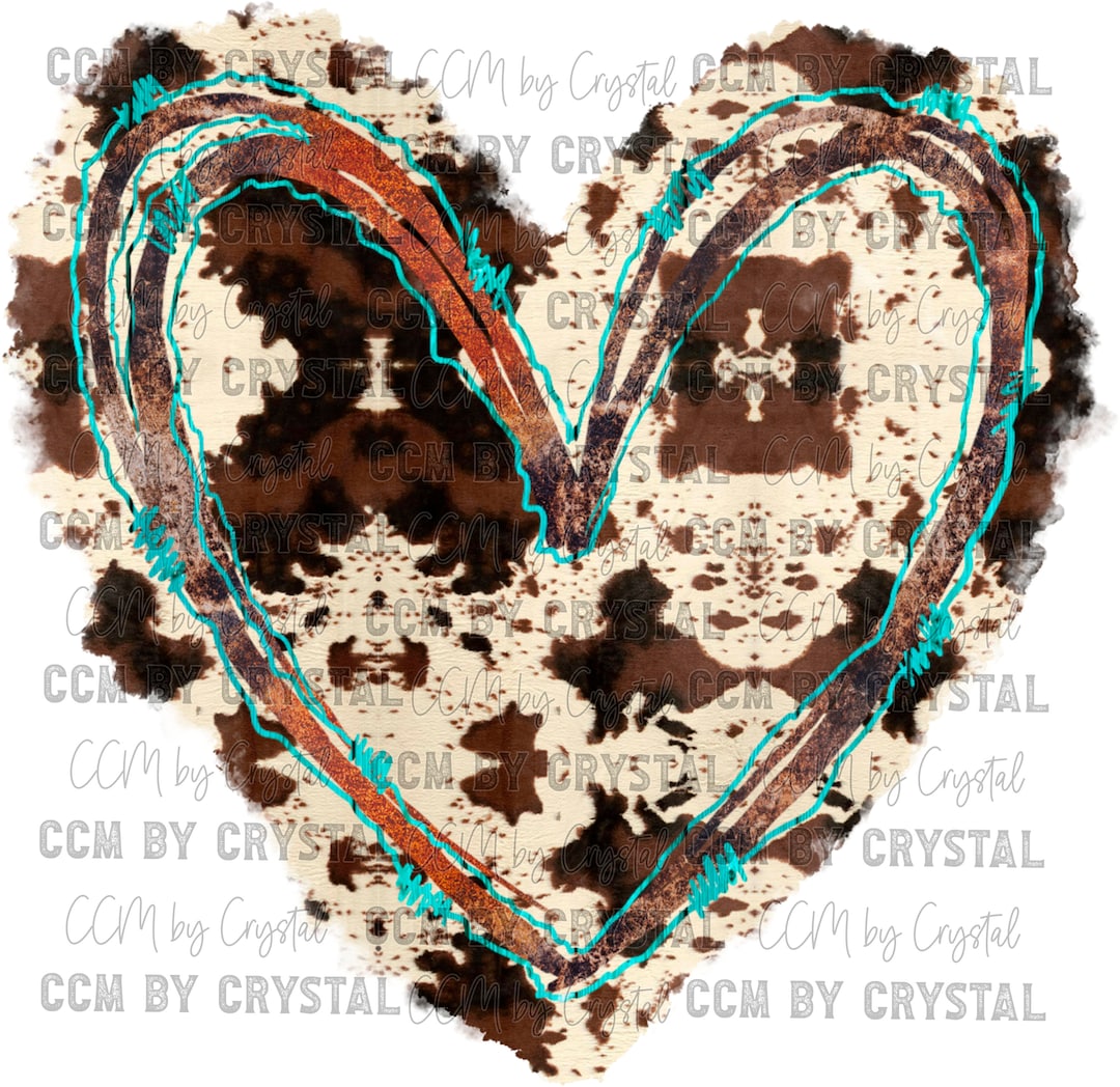 Western Heart Cowhide Cow Print Valentine's Day Ready to Press ...