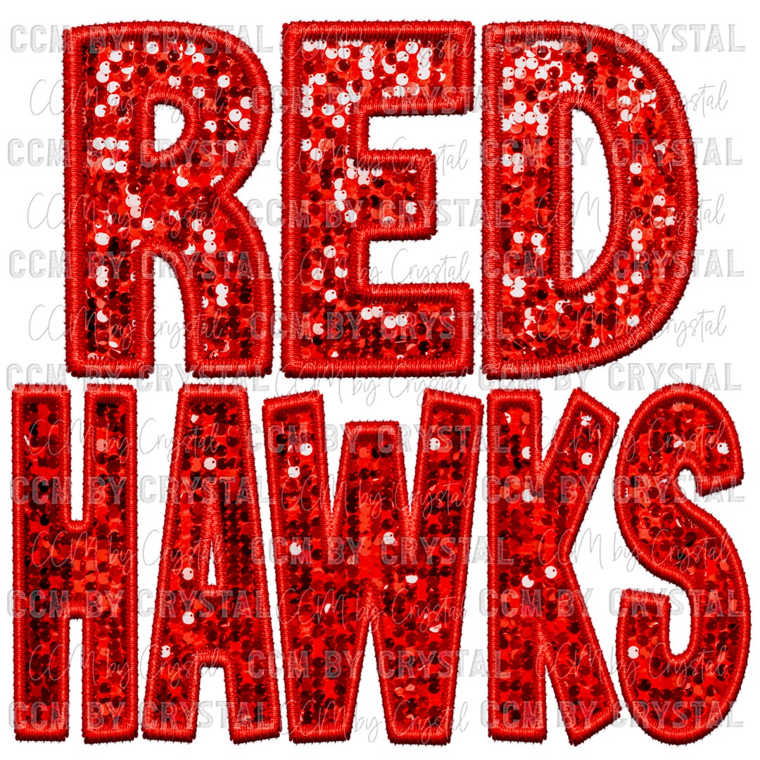 Red Hawks Mascot Faux Embroidery Faux Sequins Ready to Press Transfer ...
