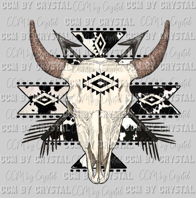 Western Aztec Cow Skull Ready to Press Transfer Direct to Film DTF ...