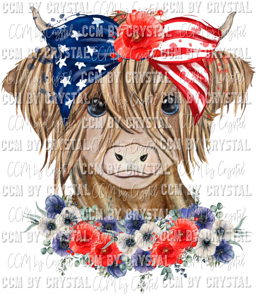 Highland Cow Flag Fourth of July Transfer Direct to Film DTF Transfers ...