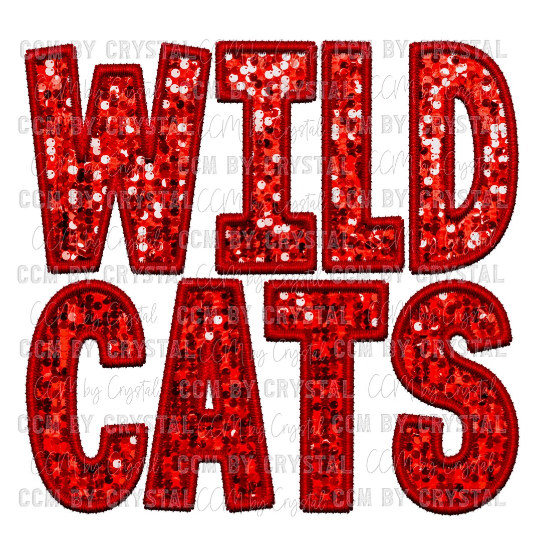 Wildcats Red Faux Embroidery Faux Sequins PNG Digital Download ONLY - Etsy