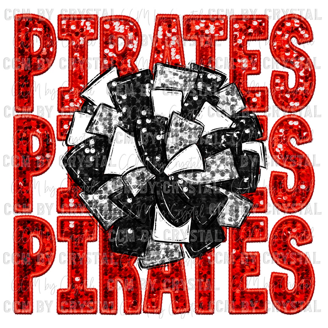 Pirates Cheer Pom Pom Faux Sequins Faux Embroidery Ready to Press ...