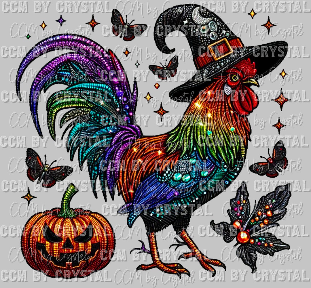 Halloween Rooster Faux Rhinestone Effect Ready to Press Transfer Direct ...