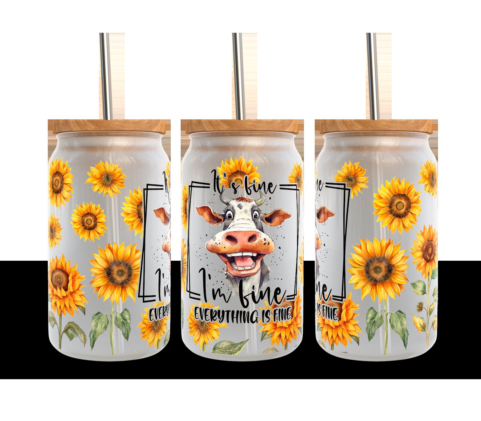 It's Fine I'm Fine Everything is Fine UV DTF Transfer 16oz Libby Glass Can Wrap Ready to Apply ...