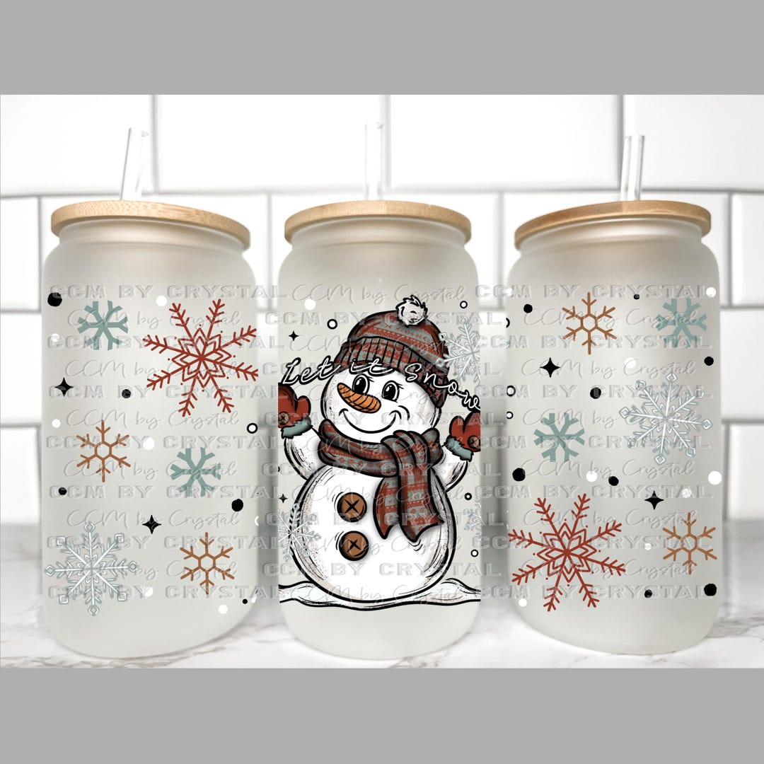 Let It Snow Winter Christmas Snowman UV DTF Transfer 16oz Libby Glass ...