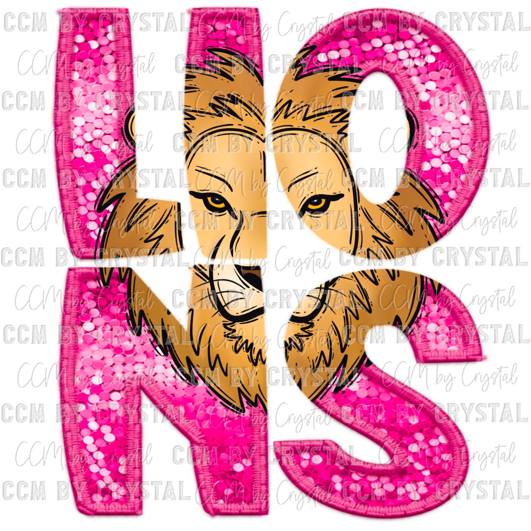 Lions Pink Mascot Faux Embroidery Faux Sequins PNG Digital File Only - Etsy