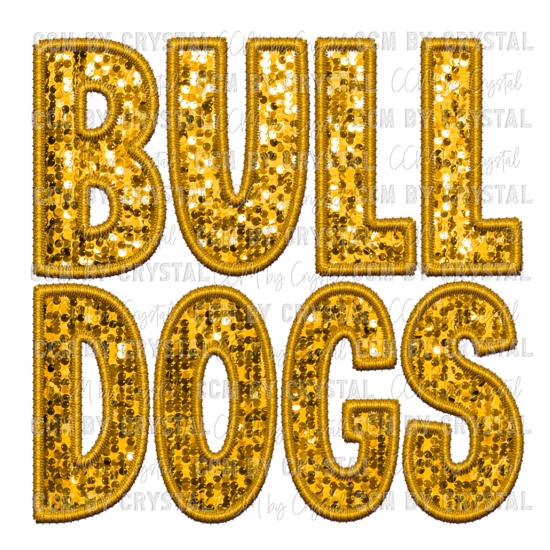 Bulldogs Gold Mascot Faux Embroidery Faux Sequins Ready to Press ...