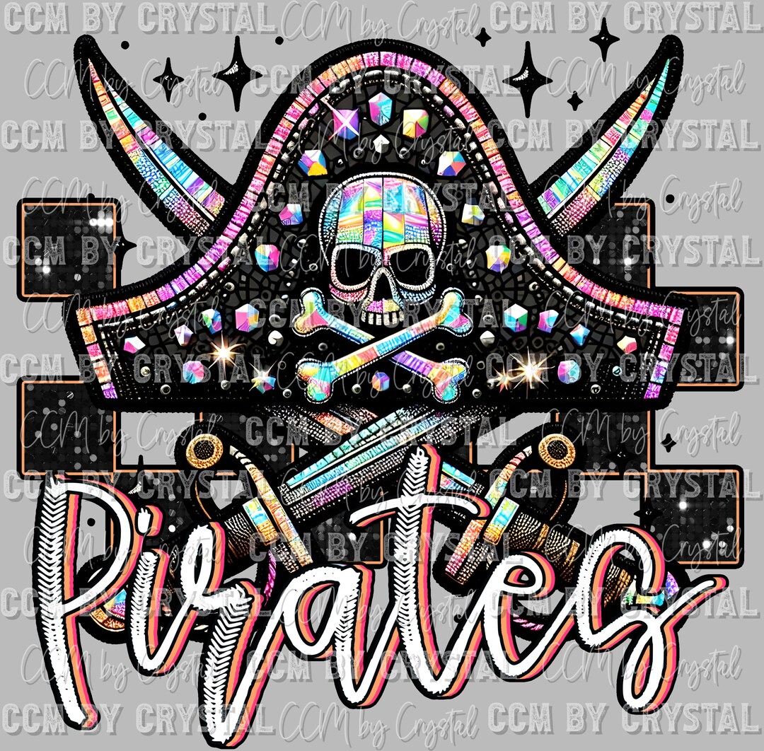 Pirates Mascot Faux Rhinestone Effect Ready to Press Transfer Direct to ...