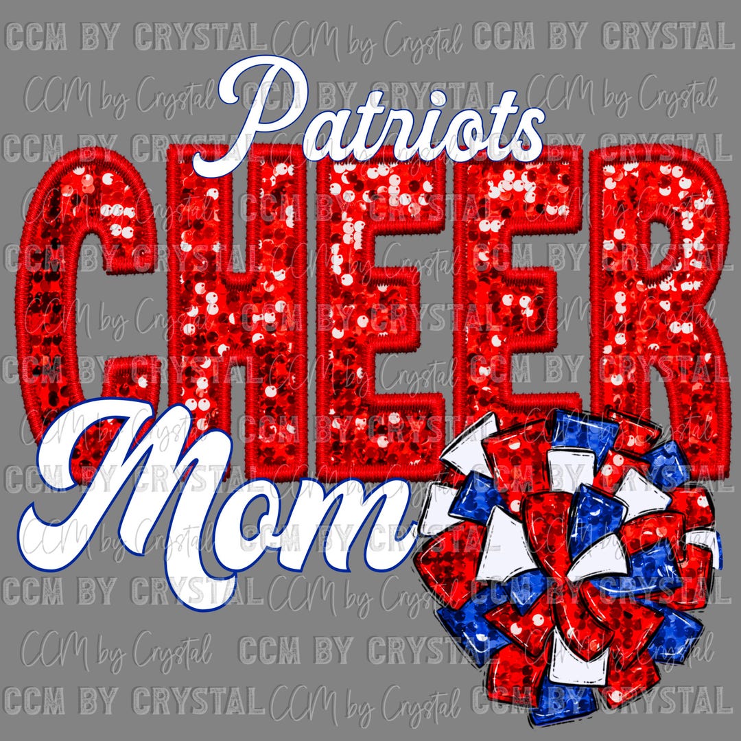 Patriots Cheer Mom Faux Embroidery Faux Sequins Ready to Press Transfer ...
