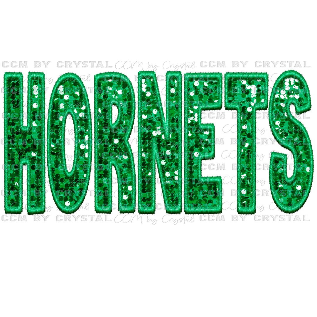 Hornets Mascot Green Faux Embroidery Faux Sequins PNG Digital Download ...