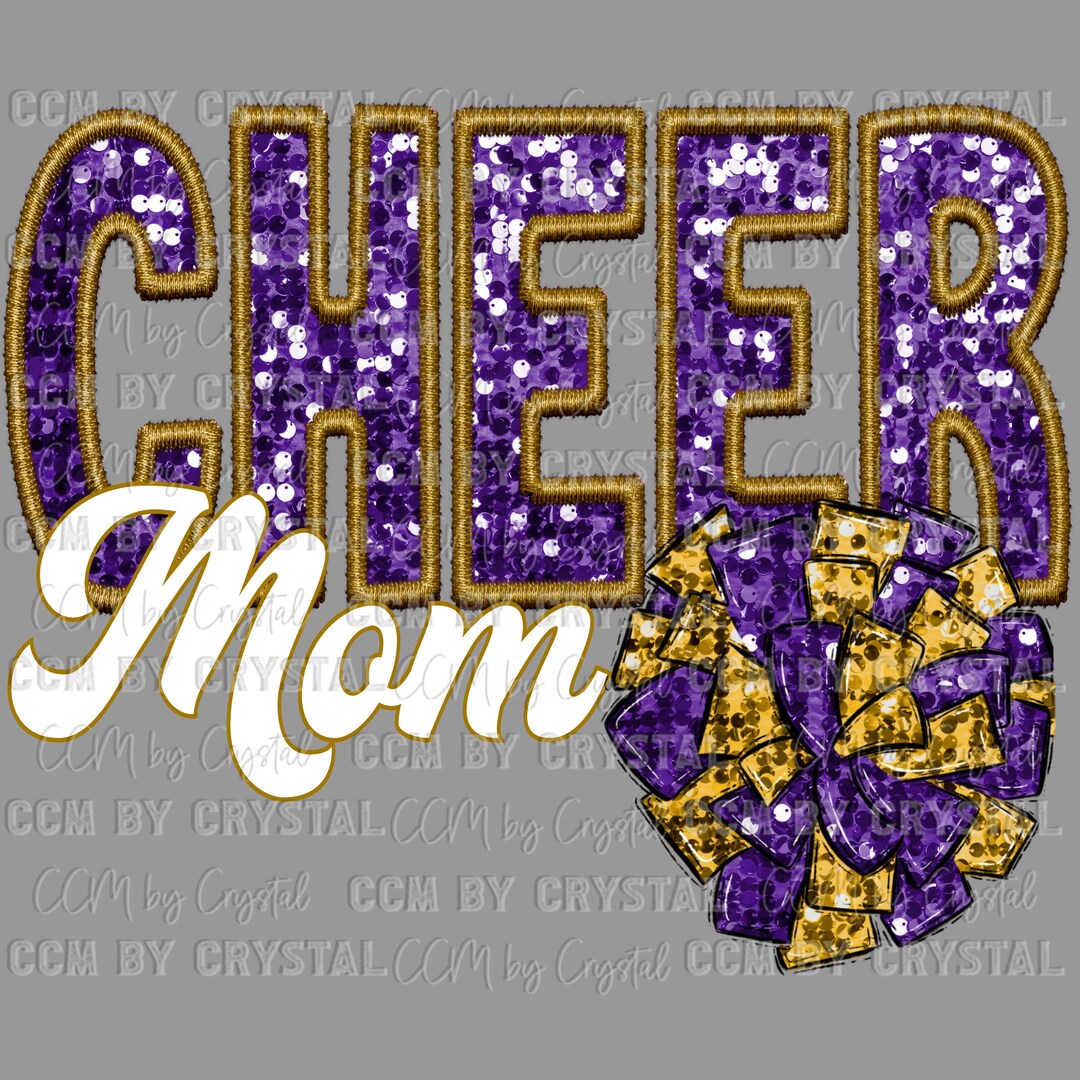 Cheer Mom Purple Gold Faux Embroidery Faux Sequins Mascot PNG Digital Download ONLY - Etsy