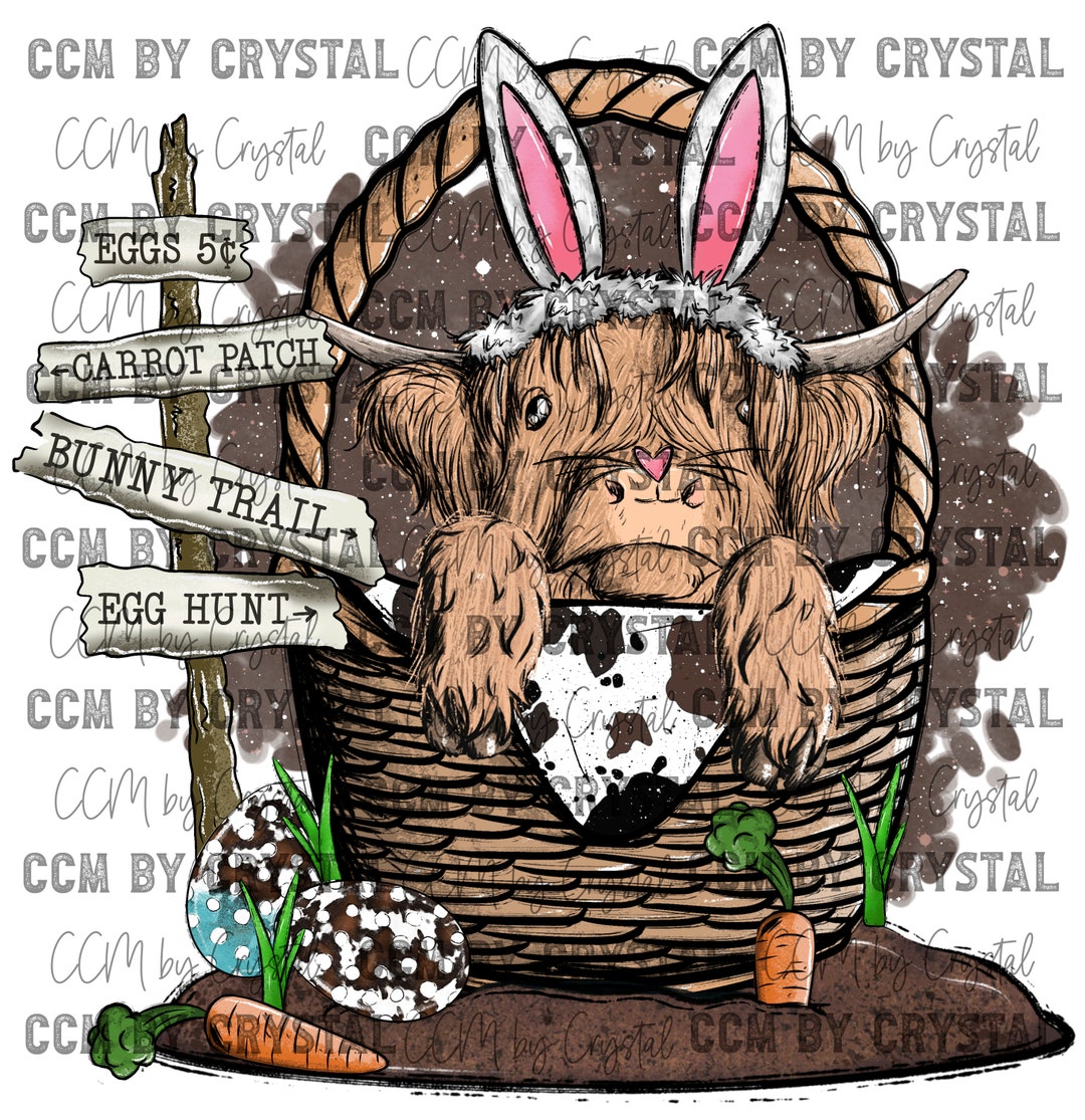 Highland Cow Bunny Easter Press Transfers Direct to Film Transfers Sublimation DTF Transfers ...