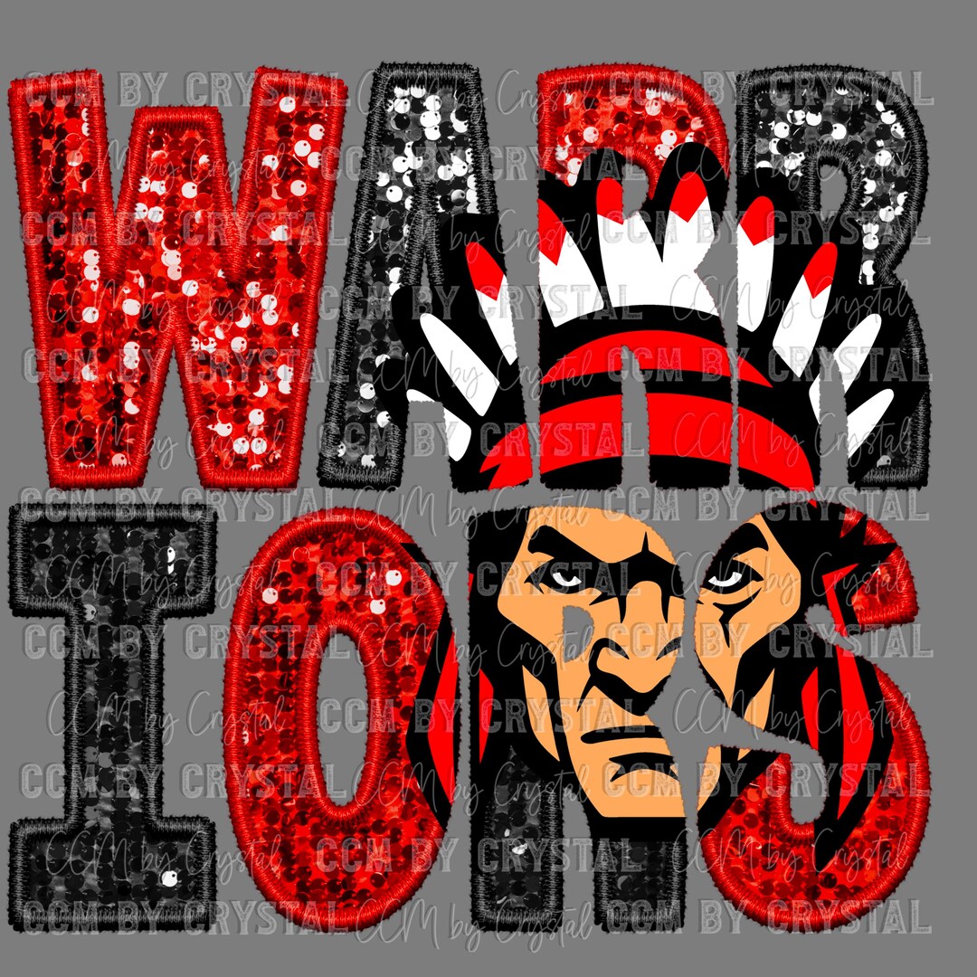 Warriors Red and Black Faux Embroidery Faux Sequins PNG Digital ...