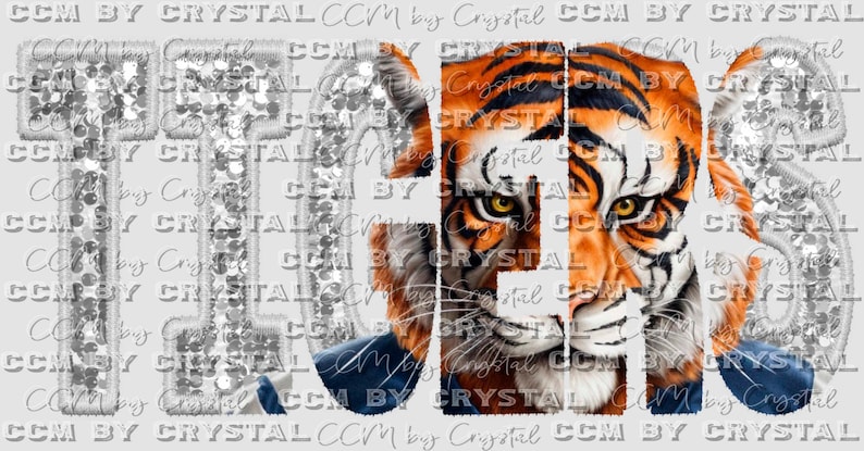 Tigers With Tiger Face Faux Embroidery Faux Sequins Ready to Press ...