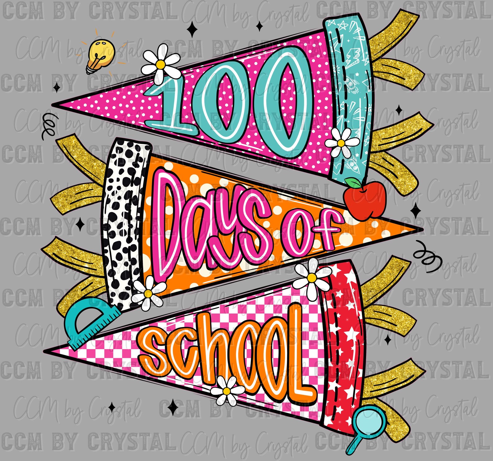 100 Days of School Flag Pennants Ready to Press Transfer Direct to Film ...
