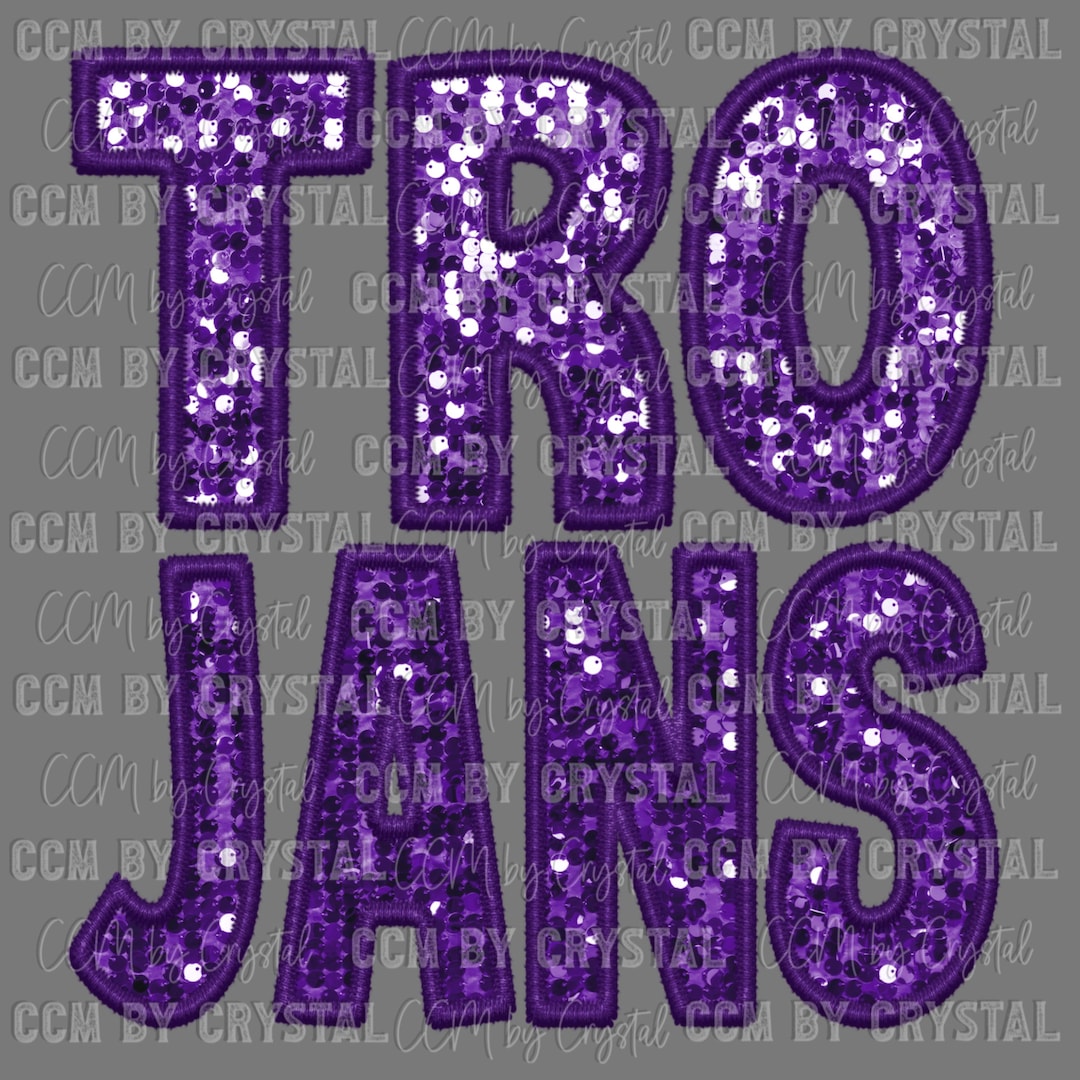 Trojans Purple Mascot Faux Embroidery Faux Sequins PNG Digital File ...