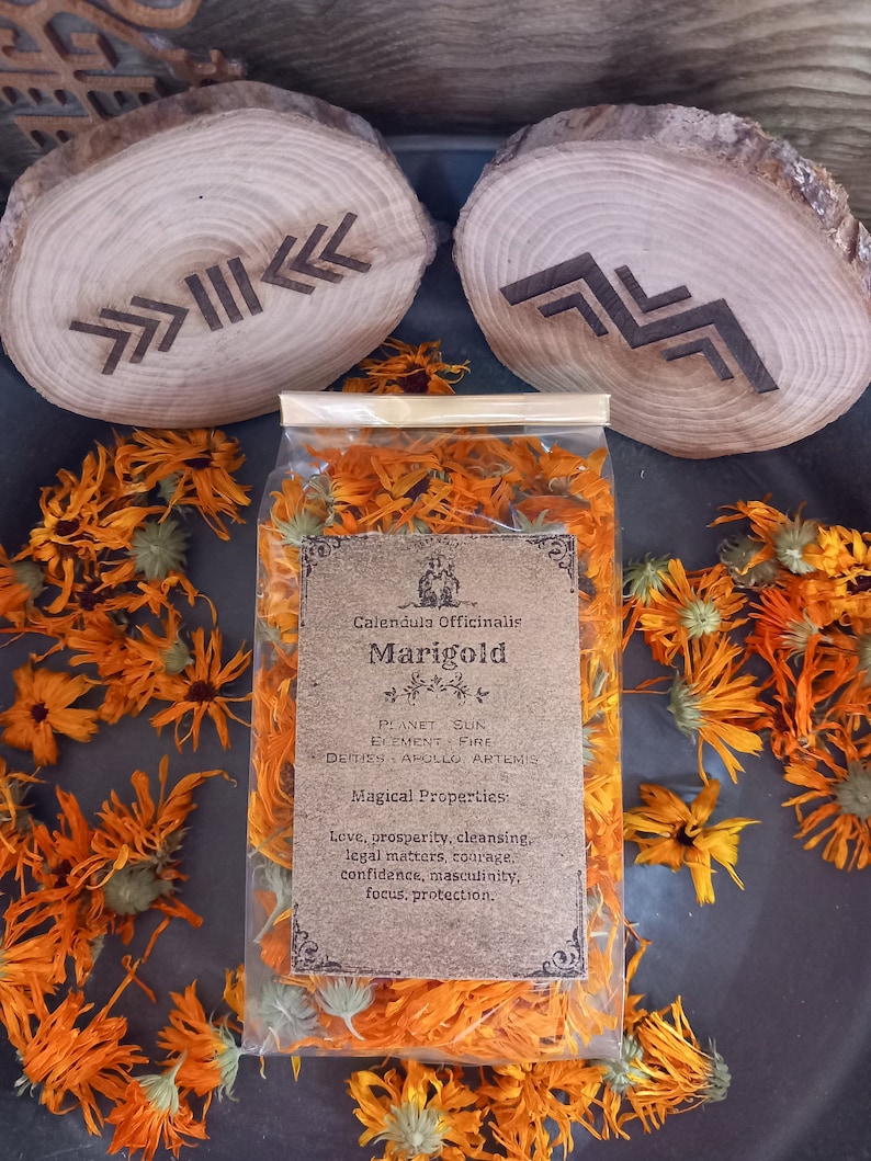 Dried MARIGOLD (calendula). Apothecary Herbs, Pagan Wiccan, Wheel of ...