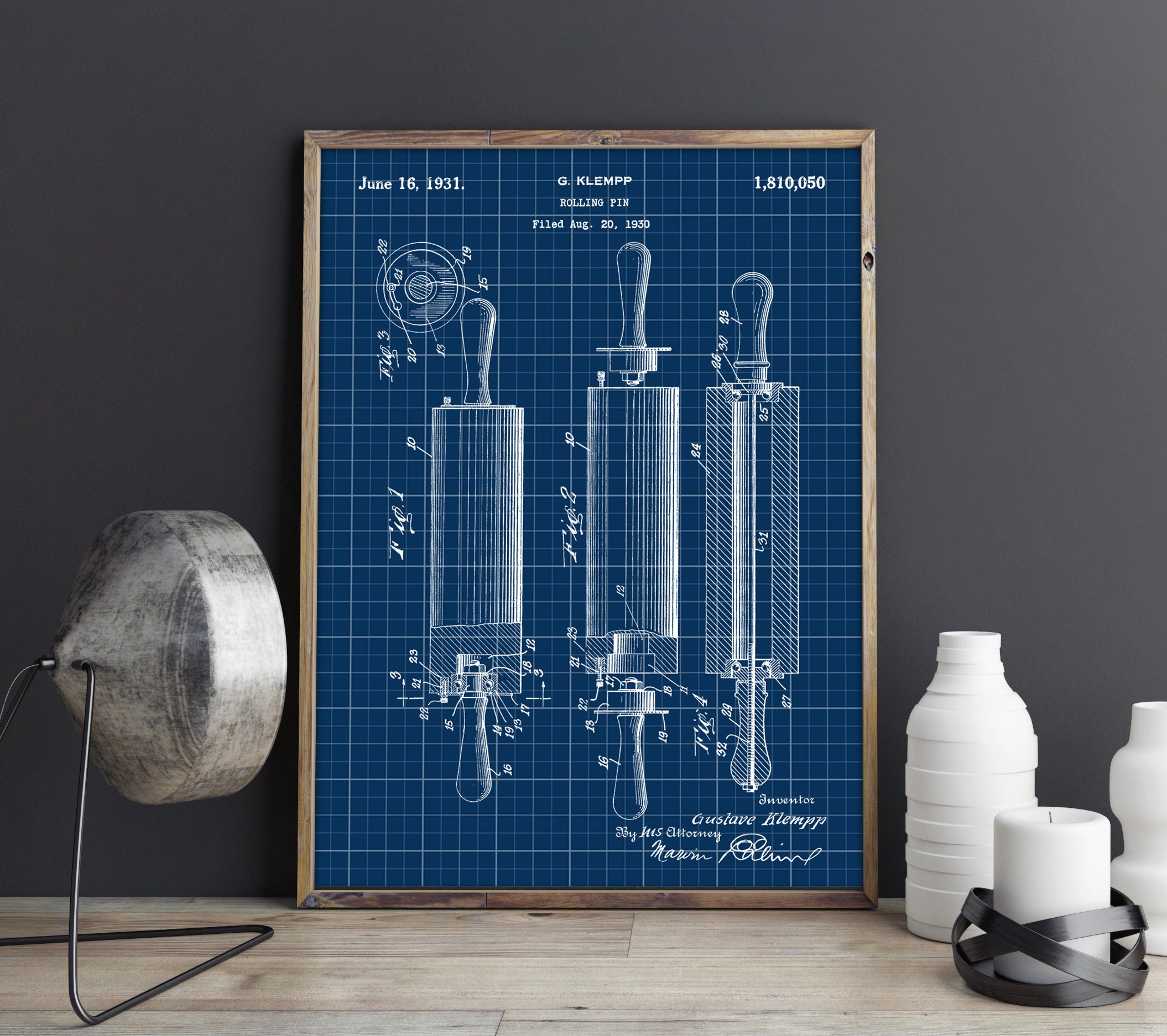 Rolling Pin Patent Print Dough Roller Patent Poster Vintage - Etsy