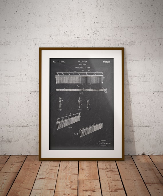 Hair Comb Patent Print Barbers Comb Blueprint Vintage - Etsy