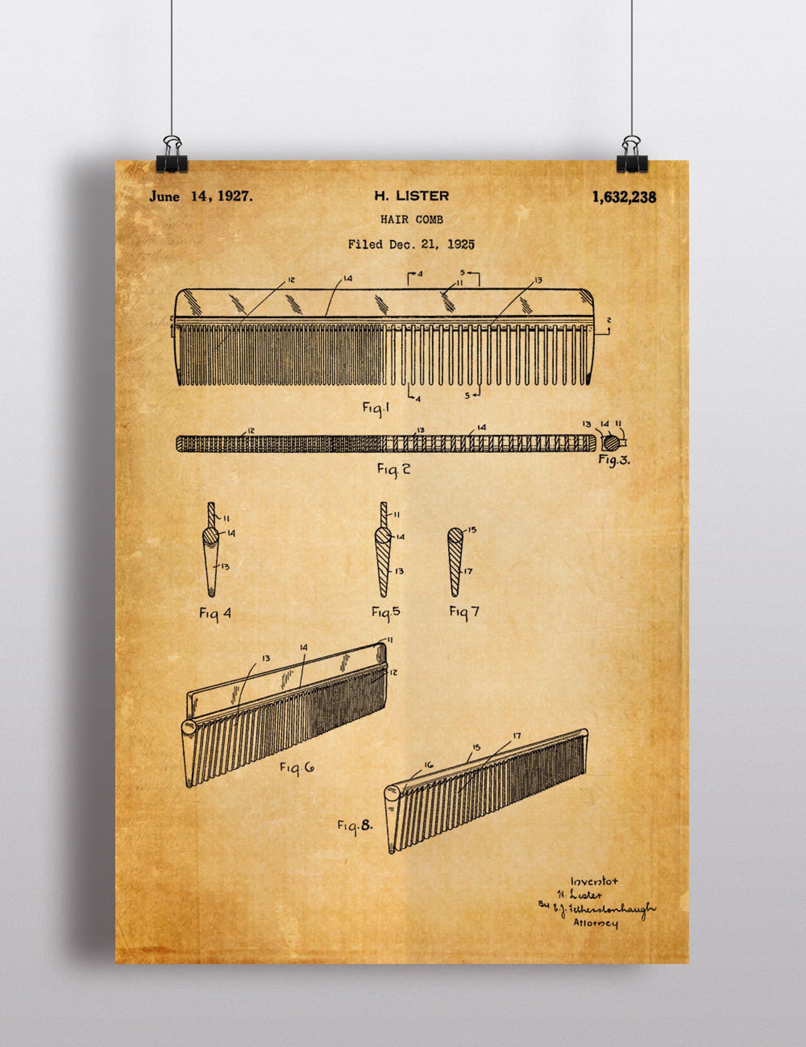 Hair Comb Patent Print Barbers Comb Blueprint Vintage - Etsy
