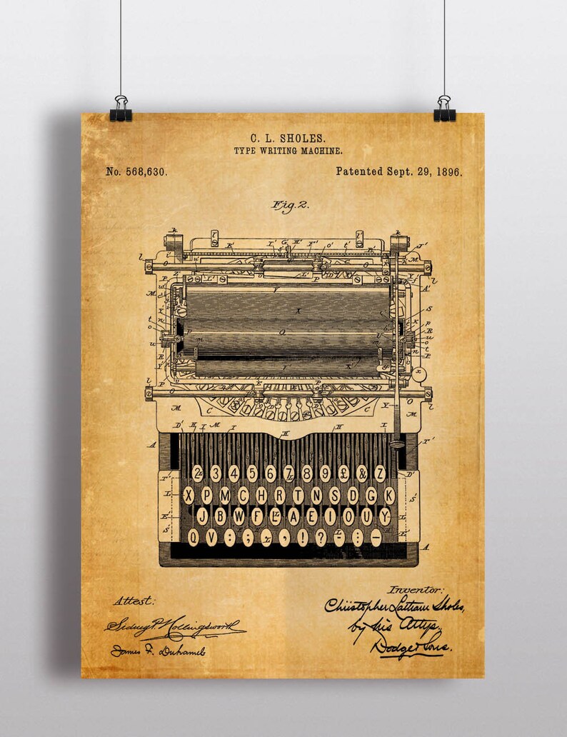 Typewriter 1896 Patent Poster Type-writer Poster Typewriter - Etsy