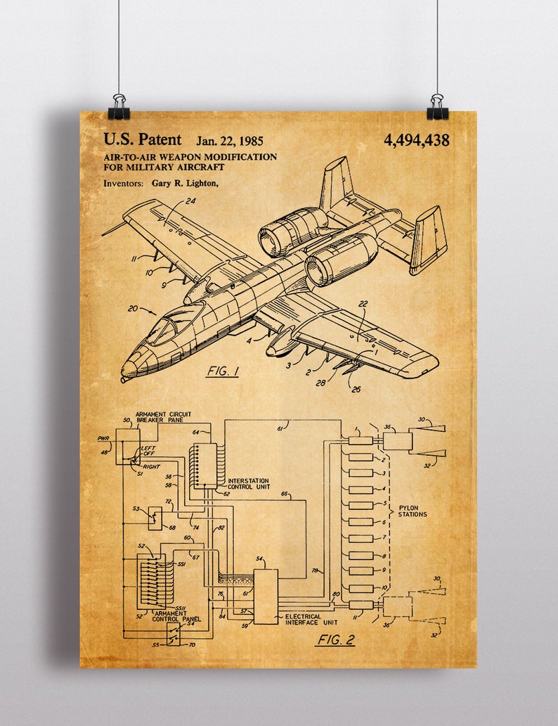 A10 Warthog Aircraft 1985 Patent Poster, A10 Warthog Plane Patent Print ...