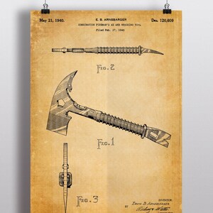 Firefighters Axe Patent, Fireman's Axe Patent, Wrecking Tool Print ...