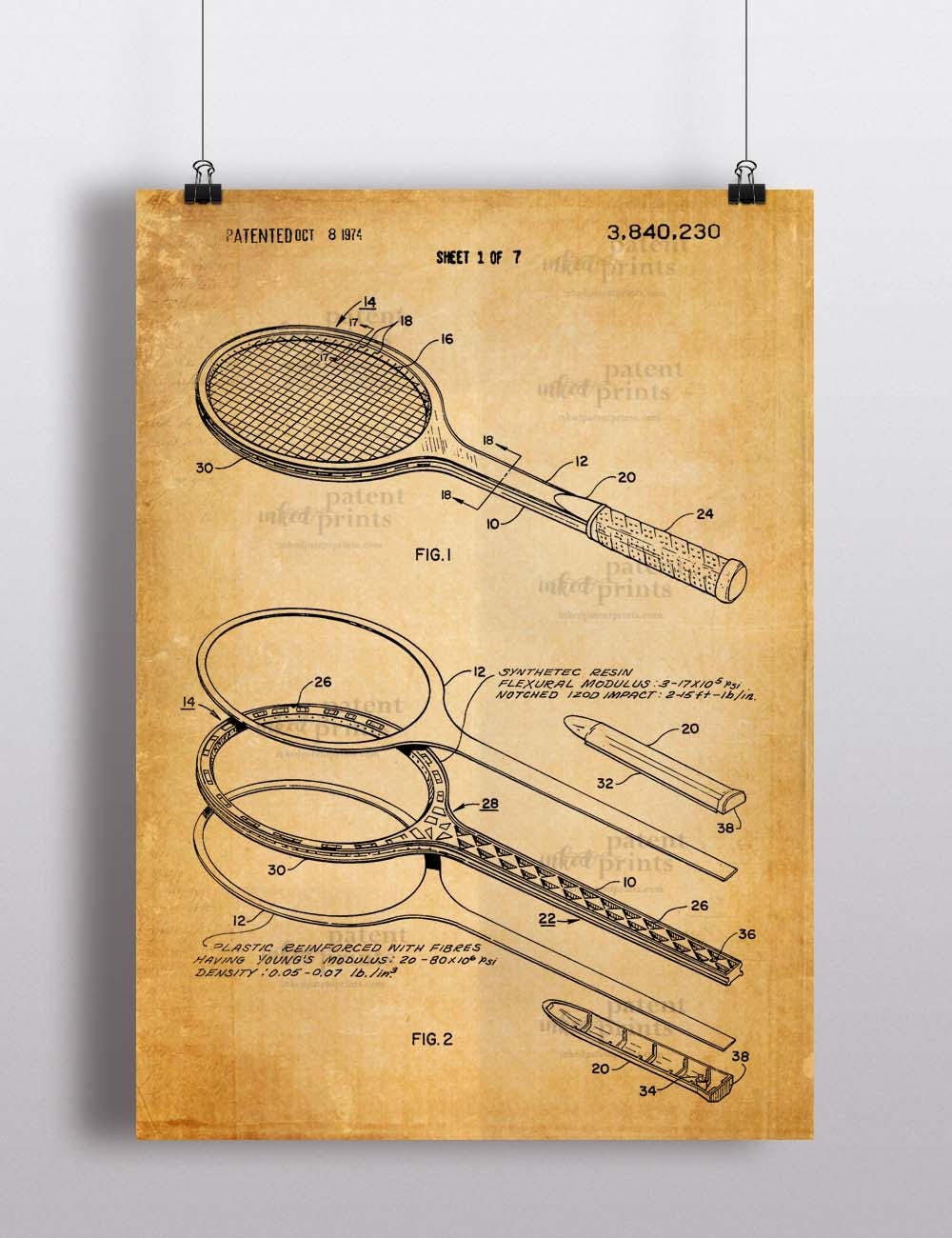 Tennis racket Patent PosterTennis Racket Patent Print Game | Etsy