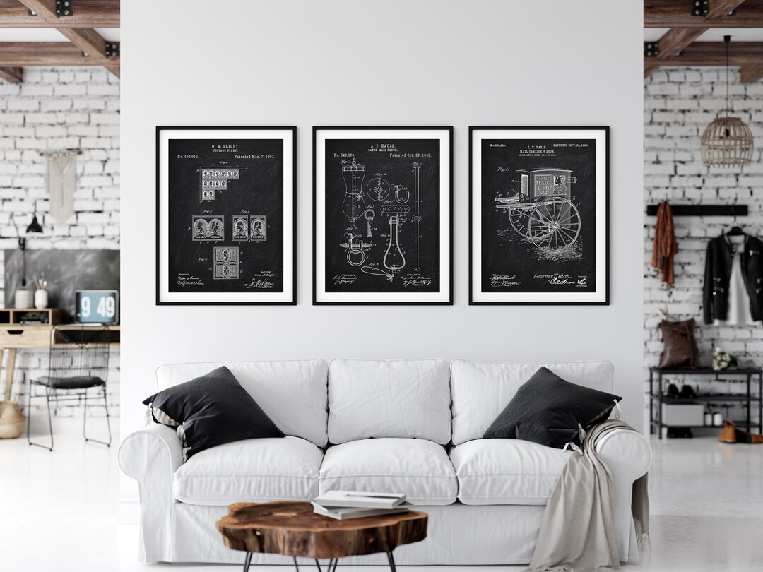 Set of 3 USPS Patent Posters, US Mail Service Patent Prints Set, Bundle ...