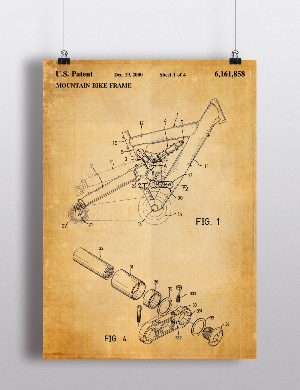 Mountain Bike Frame Patent Poster Bike Patent Print Bicycle | Etsy
