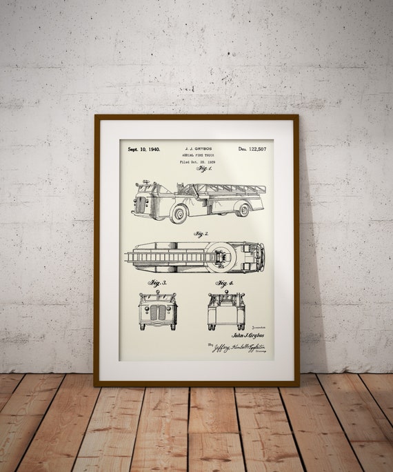 Fire Truck Patent Aerial Fire Truck Blueprint Fireman Truck - Etsy