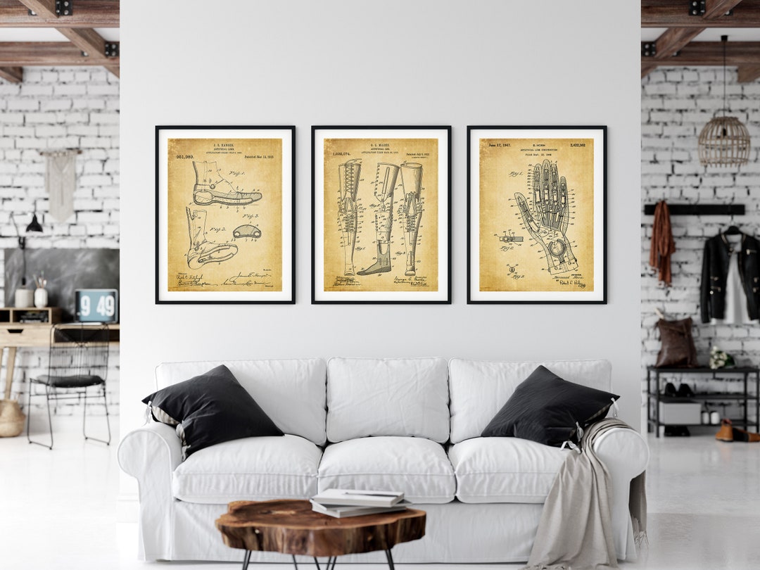 Set of 3 Prosthetics Patent Prints, Artificial Limbs Blueprint, Bundle ...