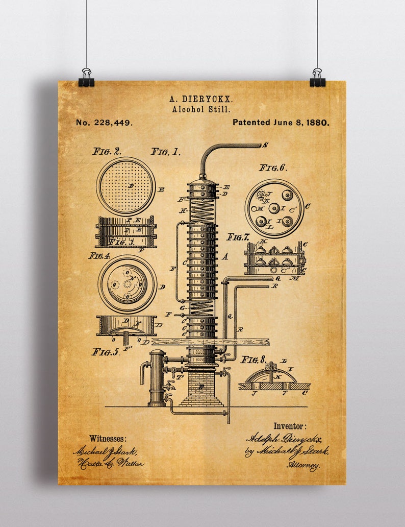 Alcohol Still 1880 Patent Alcohol Still Poster Gift for - Etsy UK