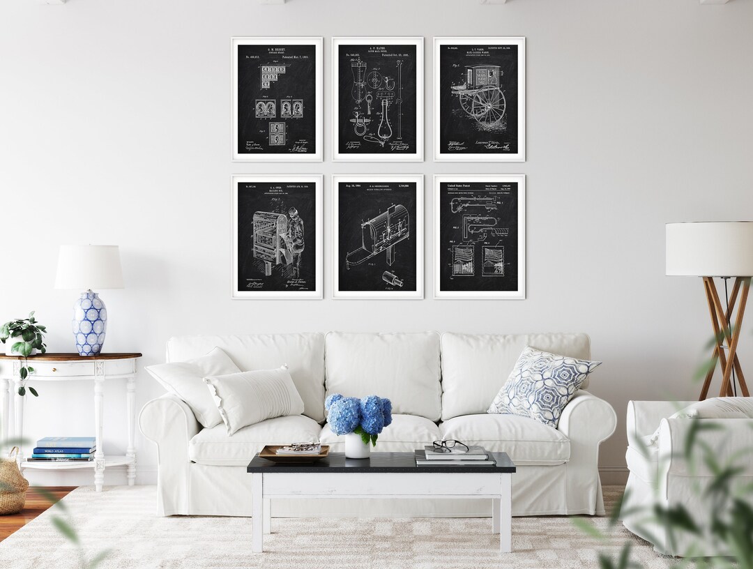 Set of 6 USPS Patent Posters, US Mail Service Patent Prints Set, Bundle ...