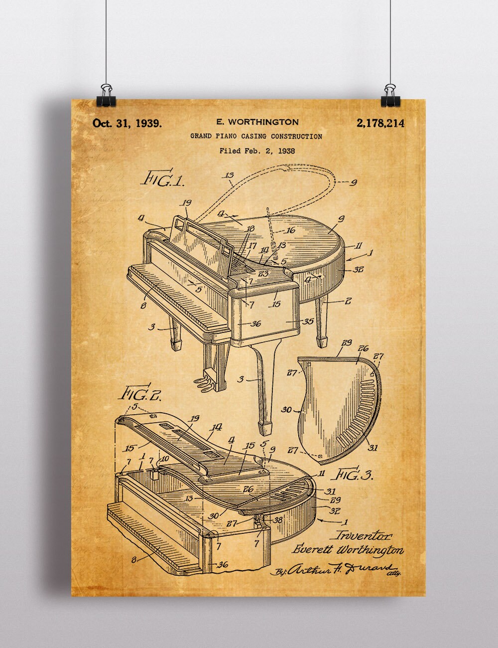 Grand Piano 1939 Patent Poster Grand Piano Patent Print - Etsy