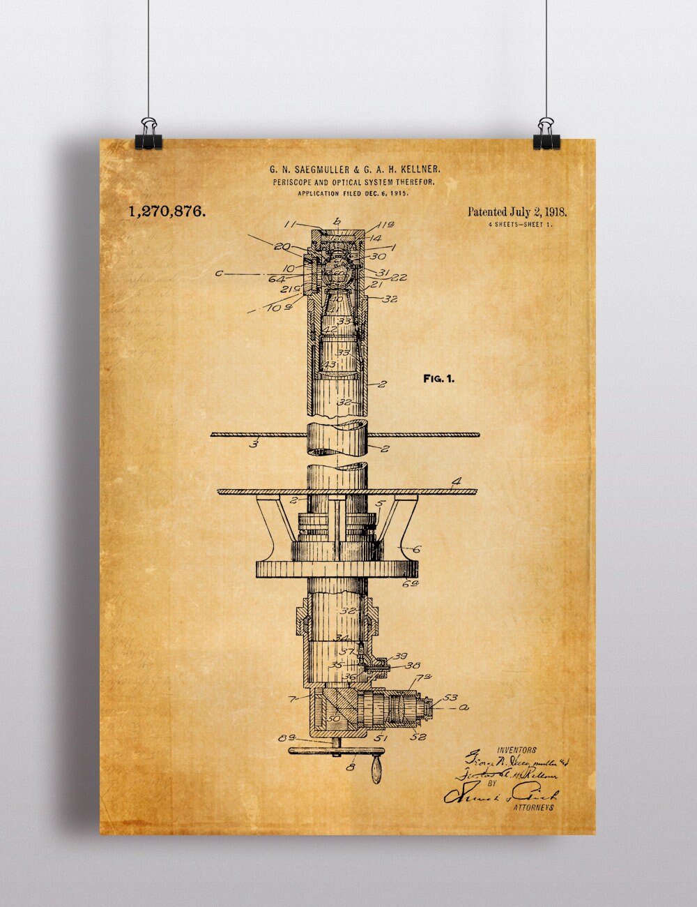Periscope Patent Poster Submarine Optical System Patent | Etsy