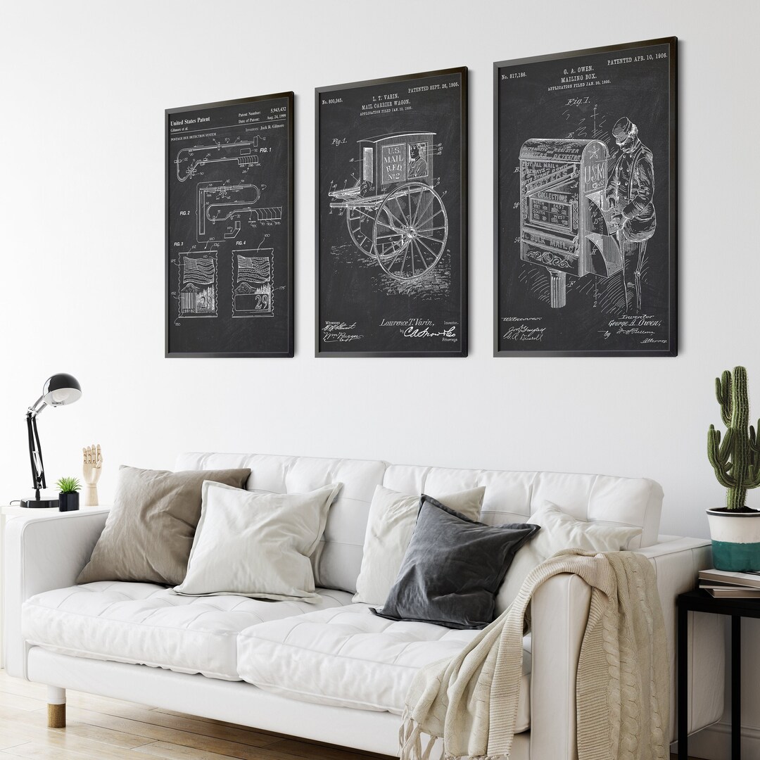 Post Office Wall Decor Set of 3, USPS Patent Posters, US Mail Service ...